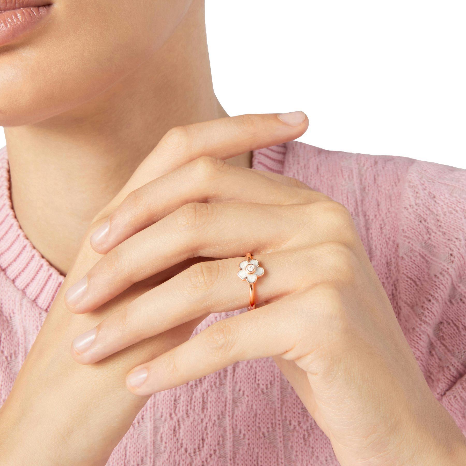 ROSE GOLD, ENAMEL & DIAMOND FLOWER RING